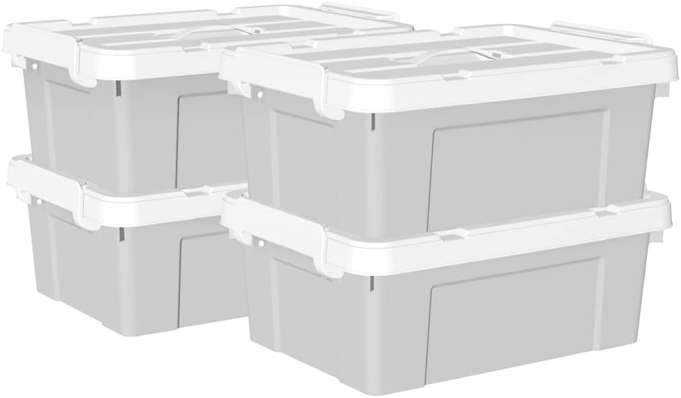 Cetomo 15L*4 Storage Boxes, Carry Plastic Storage Box with Lids ...