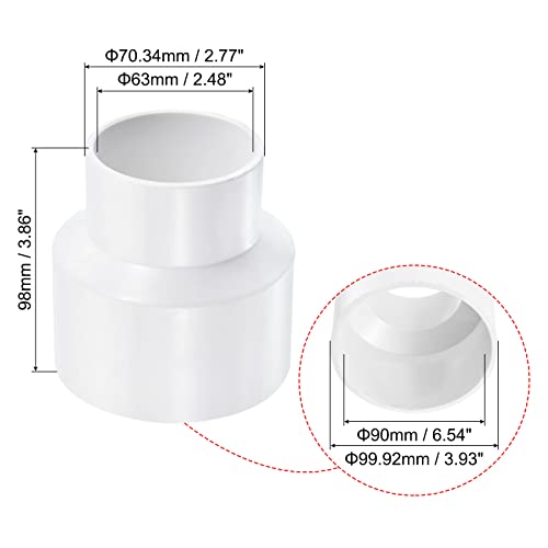 PATIKIL PVC Reducer Pipe Fitting 90mm to 63mm ID, Straight Coupling ...