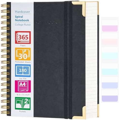 Amazon.com : Spiral Notebook, 365 Page Hardcover College Ruled Notebook ...