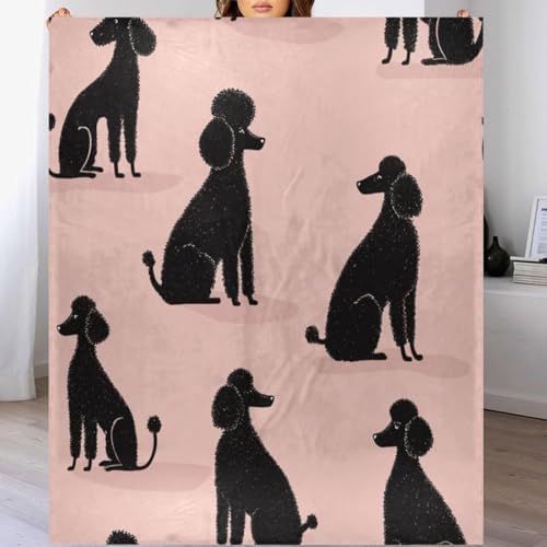 Amazon.com: Black Poodle Pattern on Pink Blanket, Throw Blanket for ...