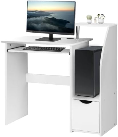 Trintion White Computer Desk, Study Writing Small Desks with Drawer ...