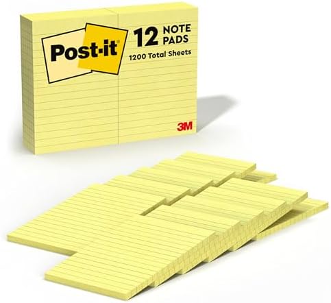 Post-it Notas Adhesivas Rayadas, Color Amarillo Canario, 10.1 cm x 15.2 ...