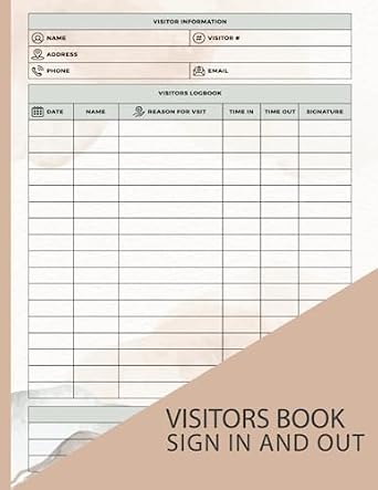 Visitors Book Sign In and Out: Visitor Register Log Book for Recording ...