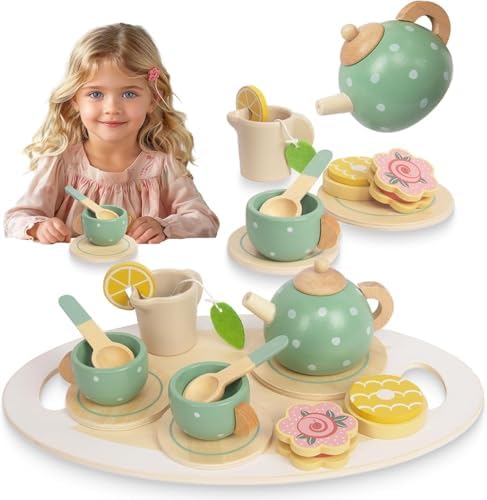 Buy ANVIE & ABEER® 15pcs Wooden Afternoon Tea Set, Pretend Toys, Wooden ...