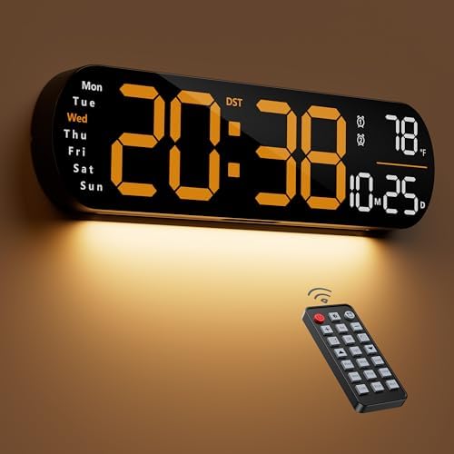 Amazon.com: hansang Large Digital Wall Clock with Remote Control 13.7 ...