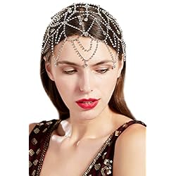 Amazon.com : BABEYOND 1920s Crystal Cap Headpiece Rhinestone Head Chain ...