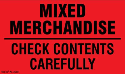 Kenco 3" X 5" Mixed Merchandise Check Contents Carefully Stickers for ...