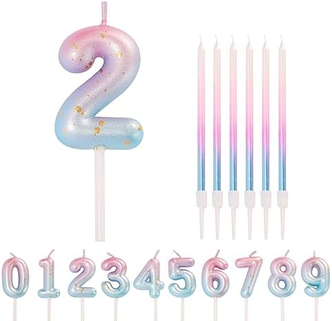 HONGCI Pink Blue 2 Candle 2nd Birthday Candles for Cake, Cute Number ...