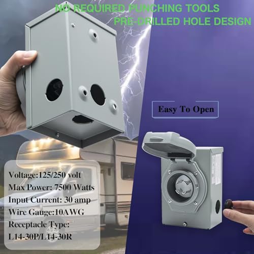 30amp Generator Cord and Power Inlet Box Kit, 25 Feet 4 Prong Generator ...