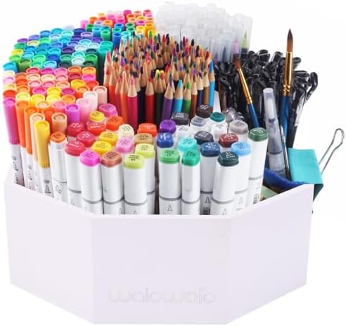 walowalo Bamboo Rotating Art Supply Organizer Holds 800+ Pencils ...