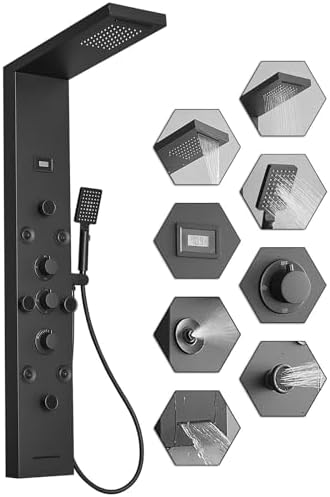 Homevacious 4 In 1 Shower Panel Shelf LED Rainfall Shower Head and ...