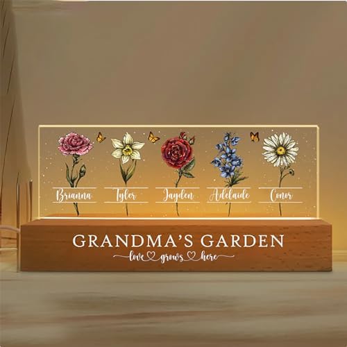 Grandma's Garden Light, Personalized Birth Month Flower Acrylic LED ...