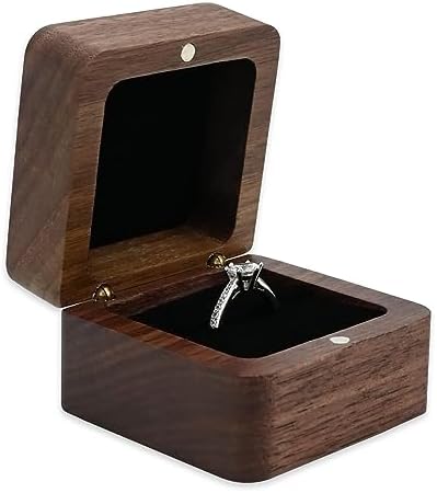 Movstriker Wooden Ring Box, Vintage Square Wedding Ring Box Engagement ...