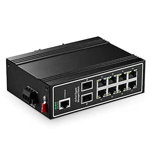 Binardat 10 Port Gigabit L2+ Managed Industrial DIN-Rail Switch, 8 Gigabit Ethernet Ports, 2 ...
