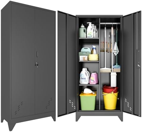 Amazon.com: Broom Closet Storage Cabinet Metal Cleaning Tool Cabinet ...