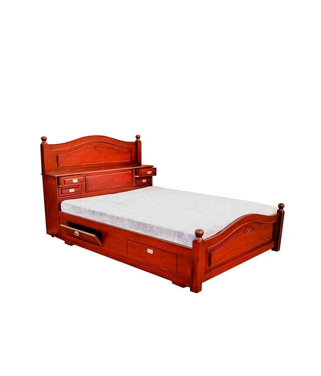 Sree Lakshmi Furniture Wooden Cot Teak Finish Red Color Shaded Cot with ...