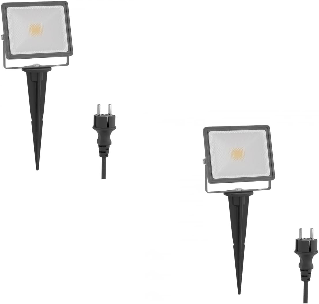 ledscom.de 2x LED Gartenstrahler FLIN mit Erdspieß & Stecker für außen ...