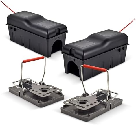 Rat Boxes with Traps (Pack of 2) - Safe, Humane, Easy-to-Use Rodent Kit ...
