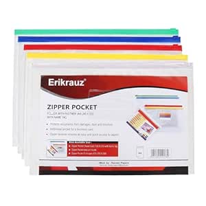 Zip File Folders Zipper Pouch Bags, 5 Pcs Document Bags in Multi Colour ...