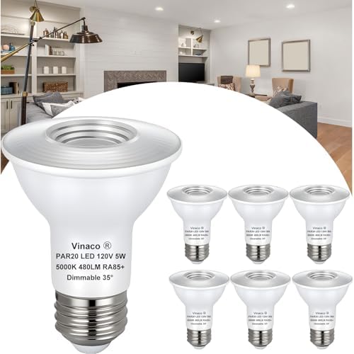 Vinaco PAR20 E26 LED Bulb Dimmable, 6 Pack High Output 480LM PAR20 ...