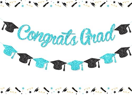 Amazon.com: Big Dot of Happiness Teal Graduation Bunting Banner - Party ...