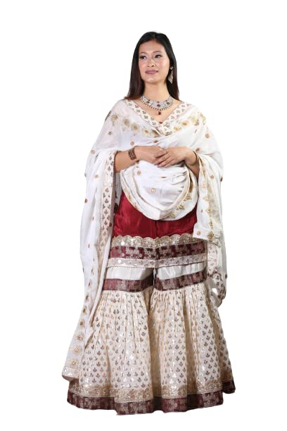Buy Frills Gharara Cream And Maroon Cotton Gharara With Maroon Designer ...