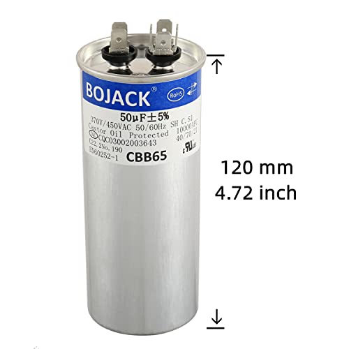 BOJACK 50 uF ± 5% 50 MFD 370/450 V CBB65 Condensateur de démarrage rond pour moteur AC ou ...