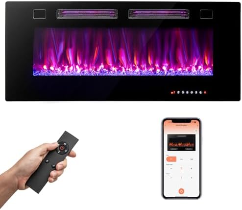 COSTWAY Ultra-Thin Electric Fireplace 50-inch Wide, 750W/1500W Wall ...