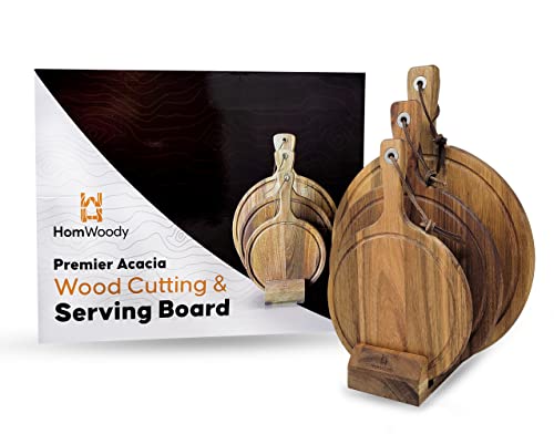 Homwoody Premium Acacia Wood Cutting Board with handle/Cheese Board ...