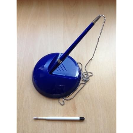 2x Reception Pen Desk Set On Chain With Stand- Black Counter Pen + Free ...