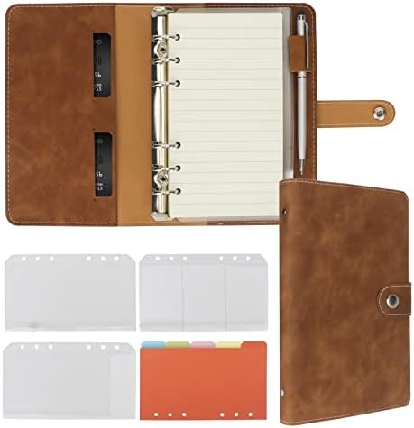 FYY Leather A6 Ring Binder Notebook, 6 Ring A6 Folder with A6 Refill ...