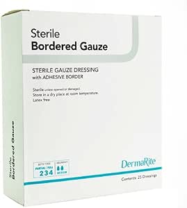 Amazon.com: Dermarite Industries Sterile Bordered Gauze Dressing, 4x5, 25 Count : Industrial ...