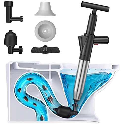 Toilet Plunger, High Pressure Air Drain Blaster Kit, Stainless Steel ...