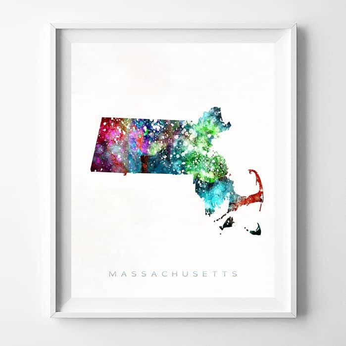 Amazon.com: Massachusetts Watercolor Map Wall Art Poster Home Decor ...