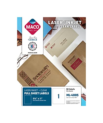 Snapklik.com : MACO Full Sheet Clear Matte Printable Labels - Laser/Ink ...