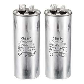 PATIKIL 80uF 80MDF 450V AC Fan Start Capacitor,2Pcs CBB65 Circular Run Capacitor for AC Motor ...