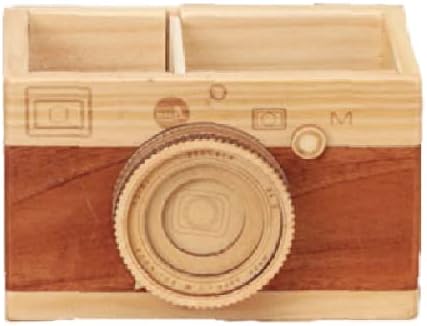 SEIWEI Wooden Desktop Pen Holder, Creative Retro Camera Shaped Pen Pot ...