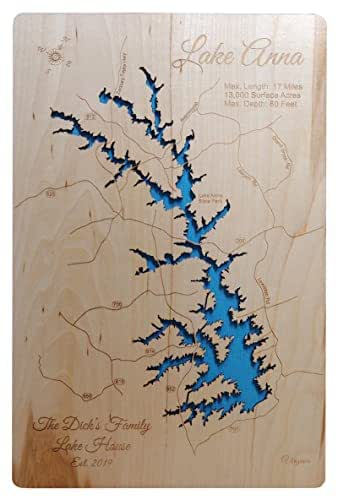 Amazon.com: Lake Anna, Virginia: Contemporary Wood Laser Engraved Map ...