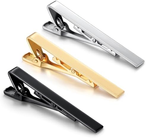 3 Pack Men's Tie Clips Long Styles Tie Bar Clip Set Square Edges Tie ...