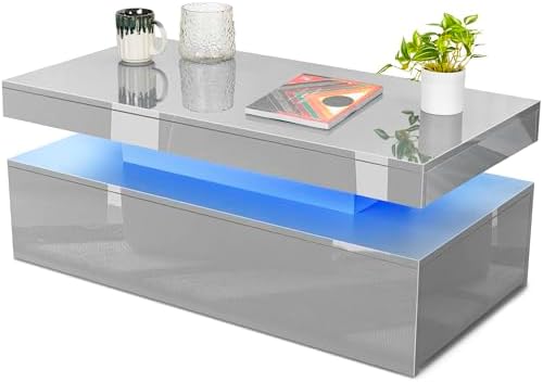 Blisswood Led Coffee Table With 2 Drawer Storage, High Gloss Coffee ...