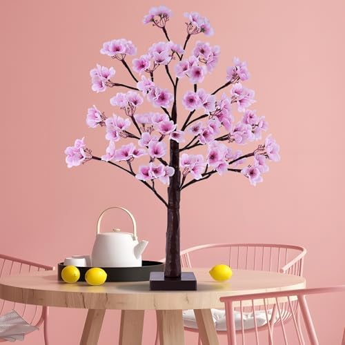Amazon.com: OOLALOO Led Cherry Blossom Tree 18 Inches Pink Bonsai Tree ...