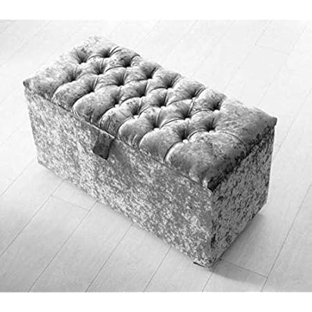 mm08enn Crushed Velvet 1 Diamante Footstool,Ottoman,Storage Box in ...