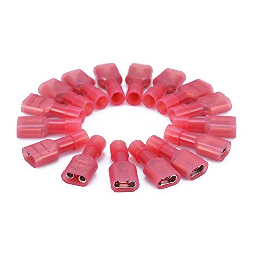 KINWAT 50Pcs Fully Insulated Female Spade Connectors Red Crimp Nylon ...