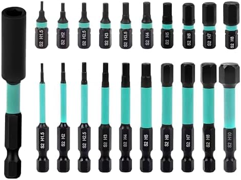 Impact Drill Allen Key Bit Set: 21 Piece 1/4-inch Hex Shank Drill Bit ...