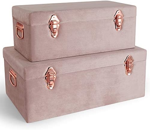 Beautify Storage Trunks, Set of 2 Pink Velvet Finish Storage Chests w ...