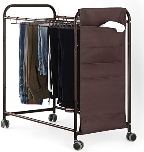 Amazon.com: Evelots Pants Rack with 20 Pants Hangers Rolling Trolley ...