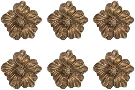SOFFEE DESIGN Set of 6 Vintage Gold Zinc Cabinet Knobs, Decorative Metal Flower Shape Knobs Pull ...