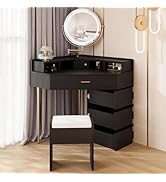Amazon.com: Vliekcy Distressed White Corner Vanity Desk Makeup Vanity ...