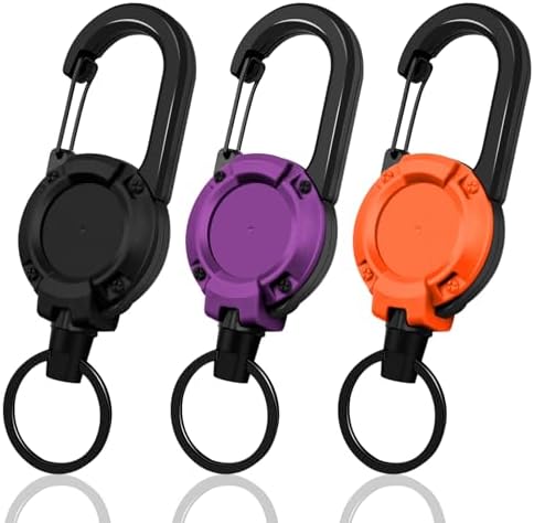 Retractable Keychain 3 Pack, ID Badge Holder Reel, Heavy Duty Carabiner ...