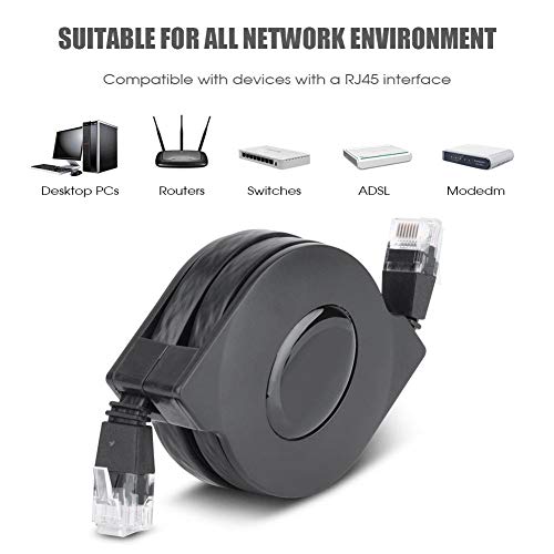 fasient Retractable LAN Cable non-breakable type CAT6 1m [Black] RJ45 ...